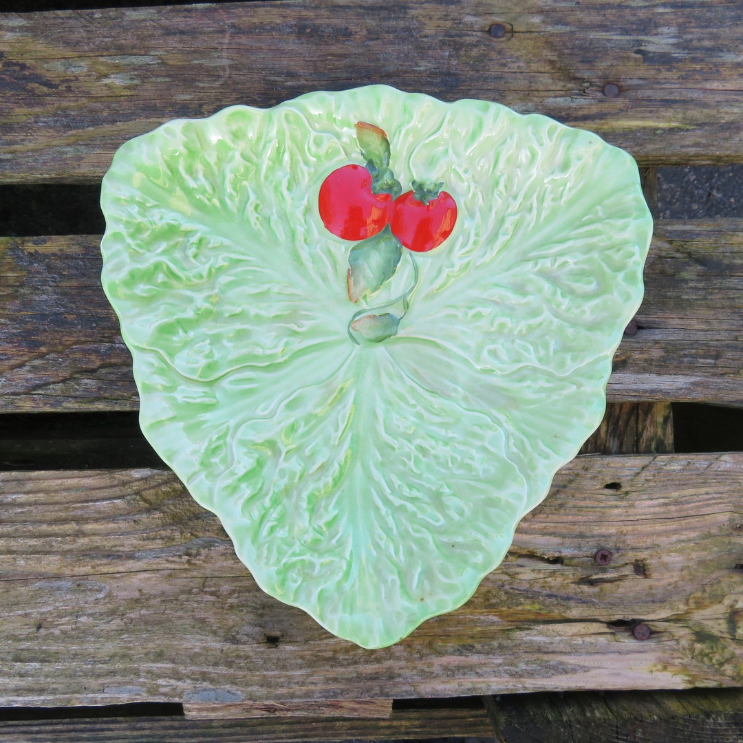 Carltonware Triangular Green Lettuce Leaf Dish or Plate With Bright Red ...