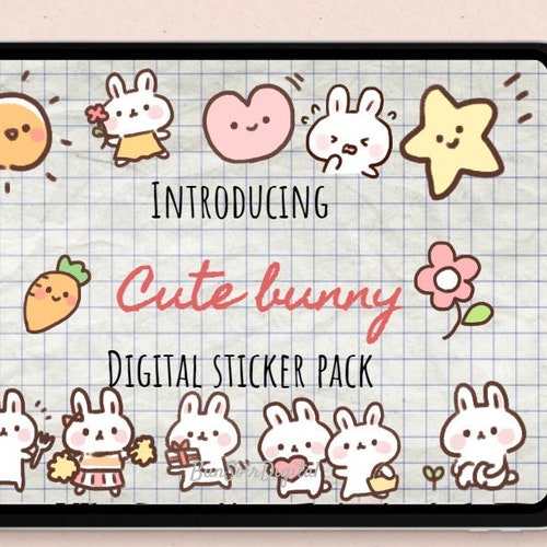 Cute Bunny Pack cute Digital Sticker Pack bunny Stickers - Etsy