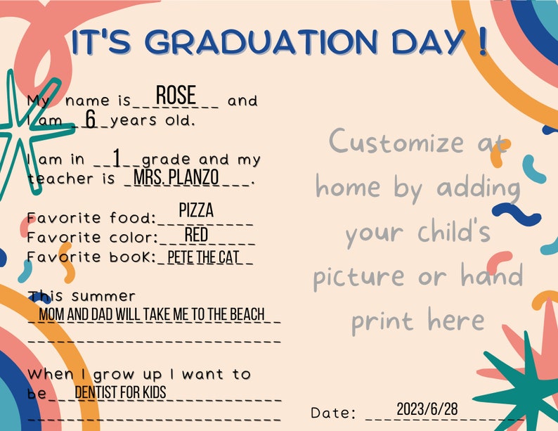 Last Day of School Printable, Kindergarten Graduation Keepsake ...