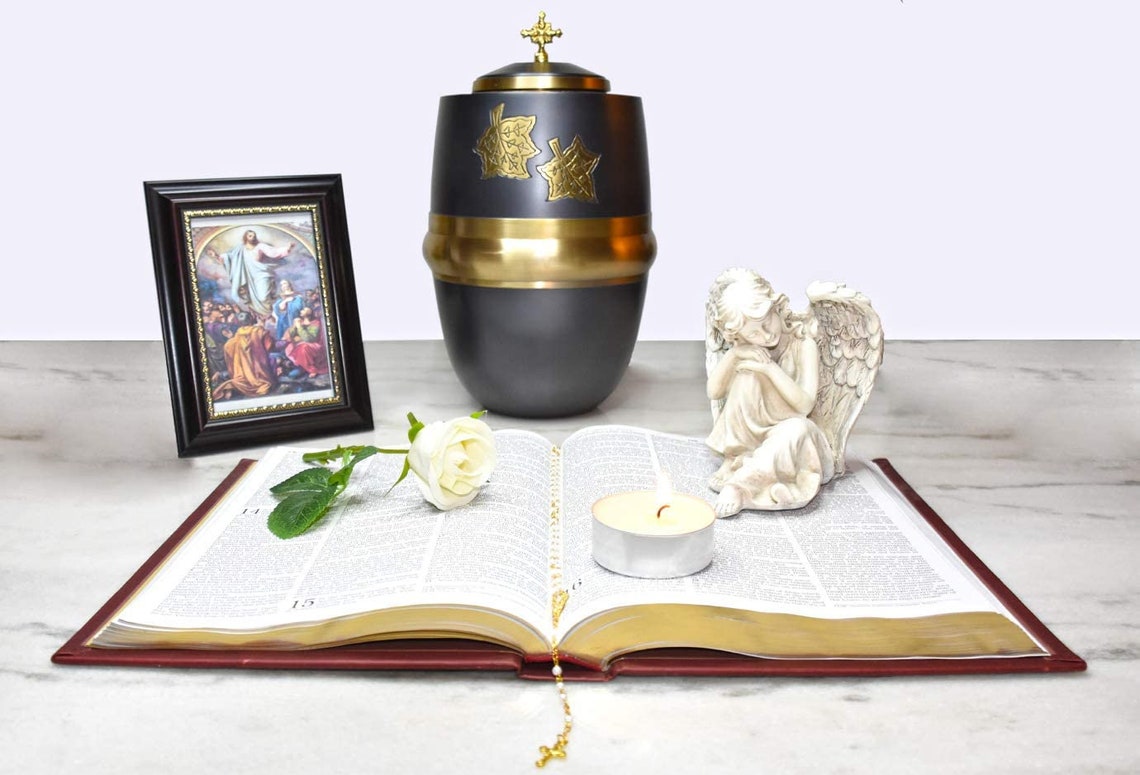 Catholic Urn for Human Ashes With Beauty Engraving Leaves - Etsy