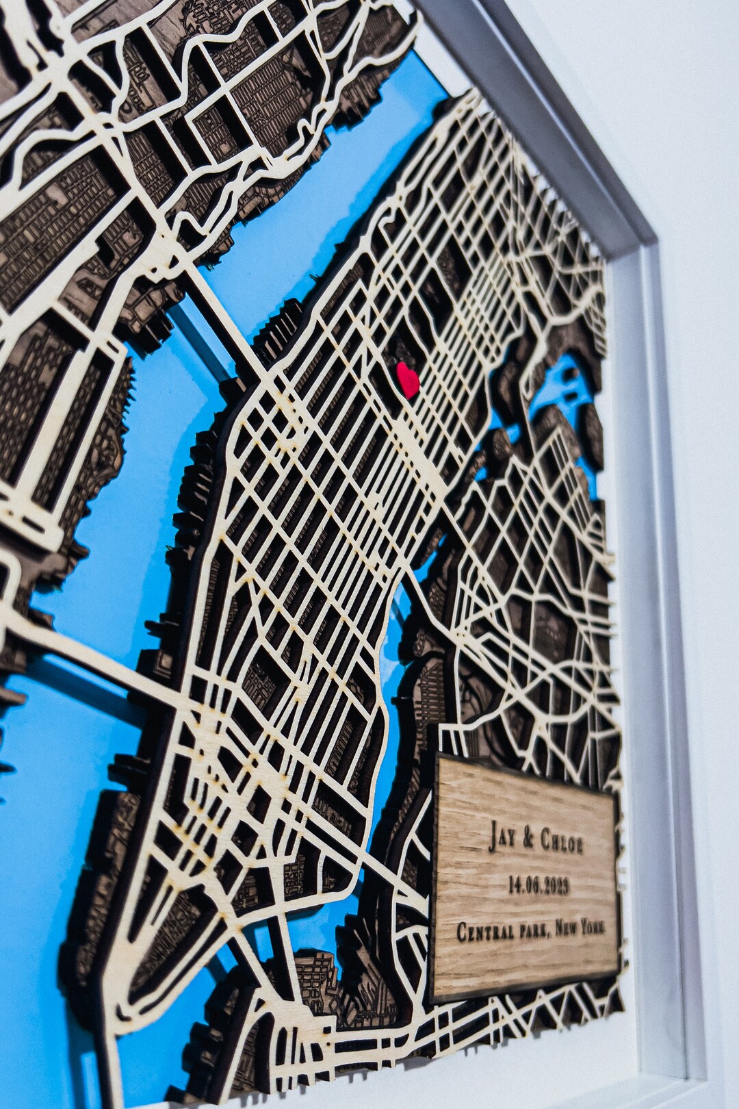 Layered Laser-cut Map of New York With Personalised Engraved Wooden ...