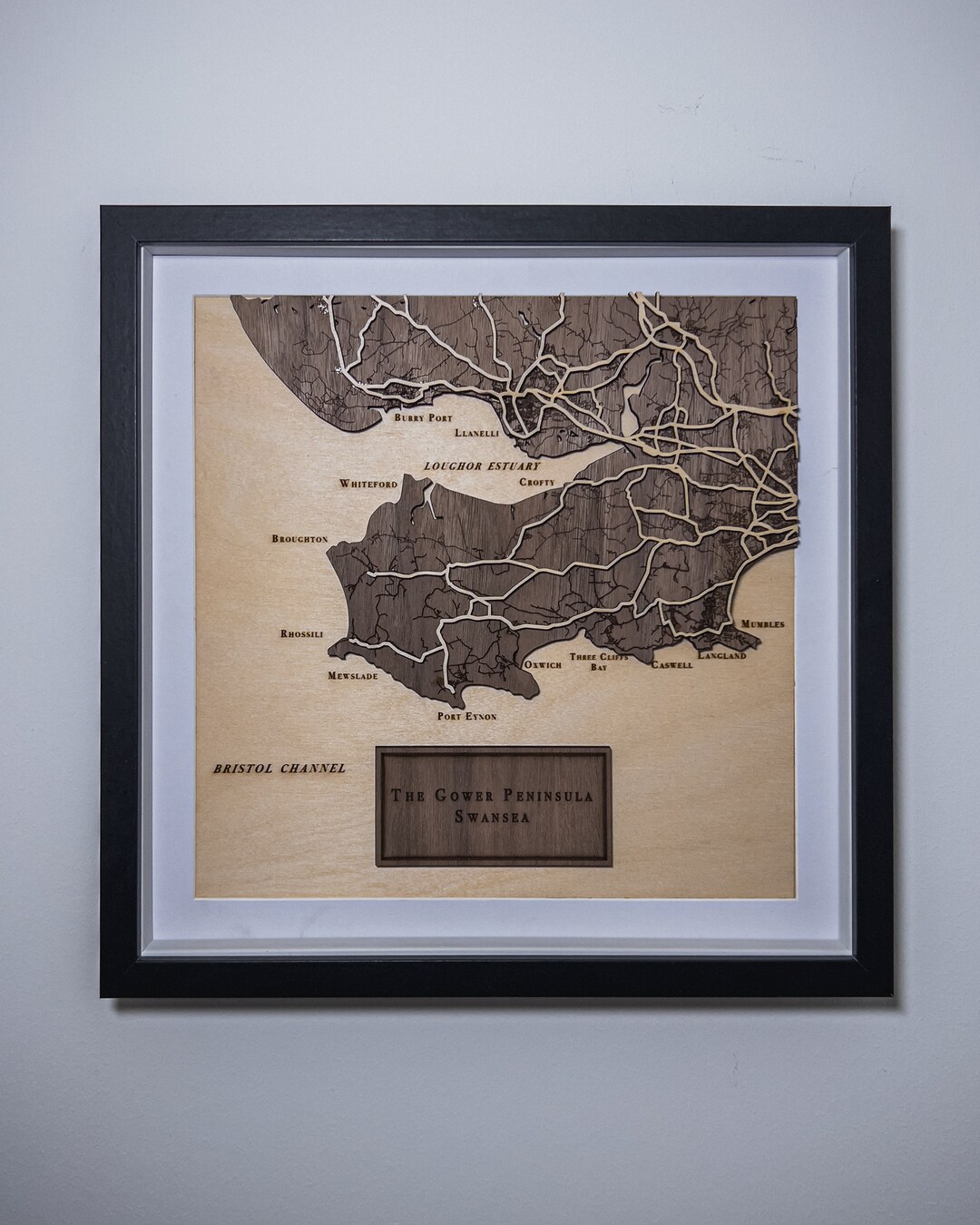 Gower Laser Cut Map Framed Wooden Map Personalised Gift Special Place ...