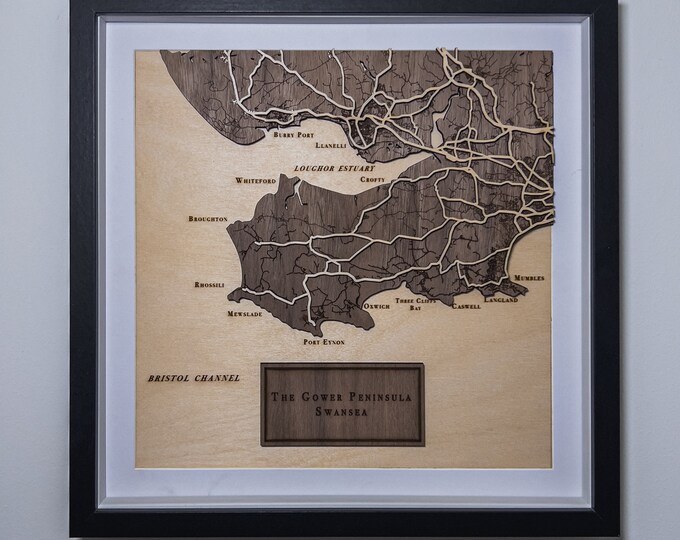 Gower Laser Cut Map Framed Wooden Map Personalised Gift Special Place ...