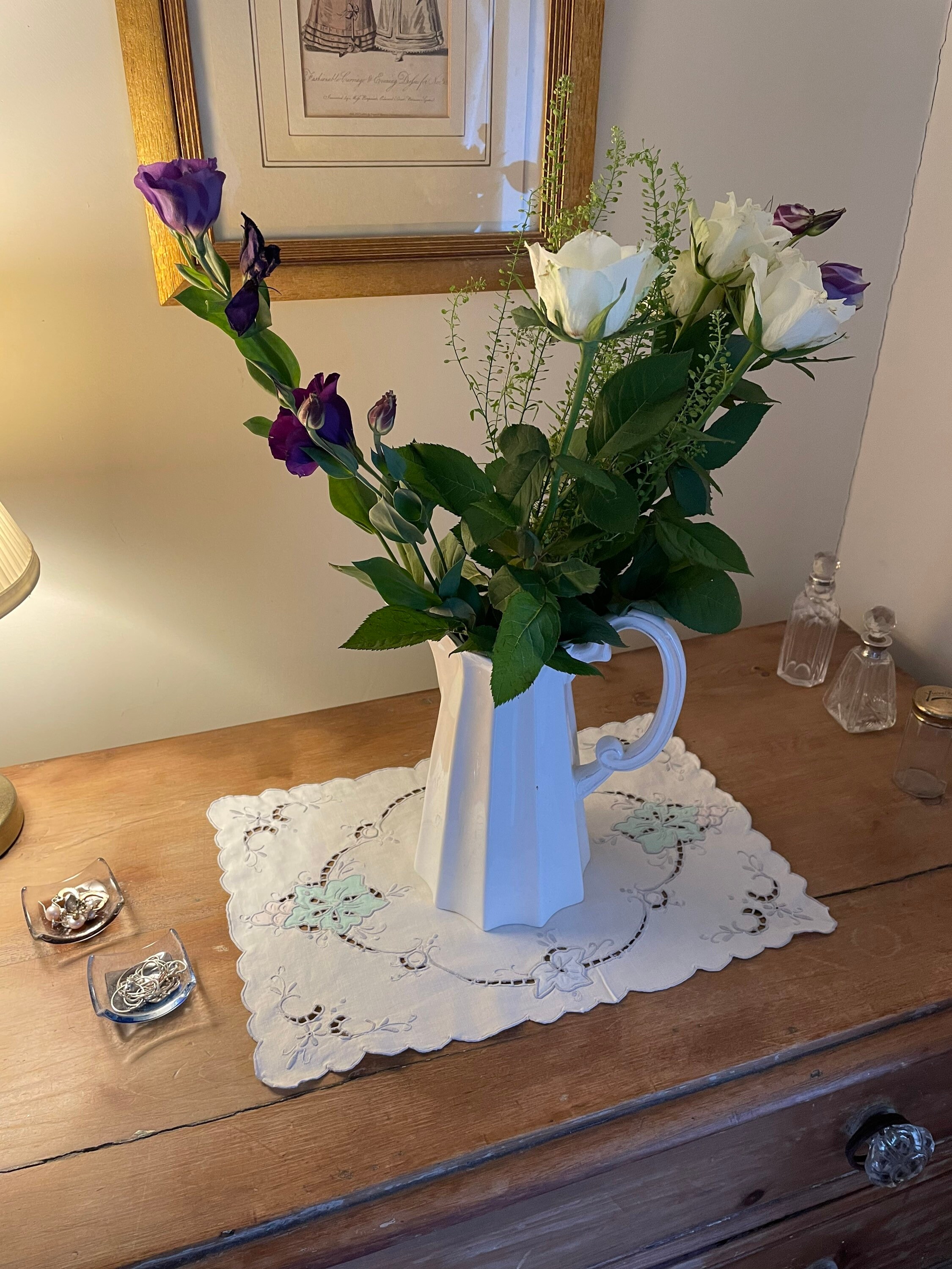 Vintage Floral Embroidered Linen Table Cloth/ Tray Cloth. Beautiful ...