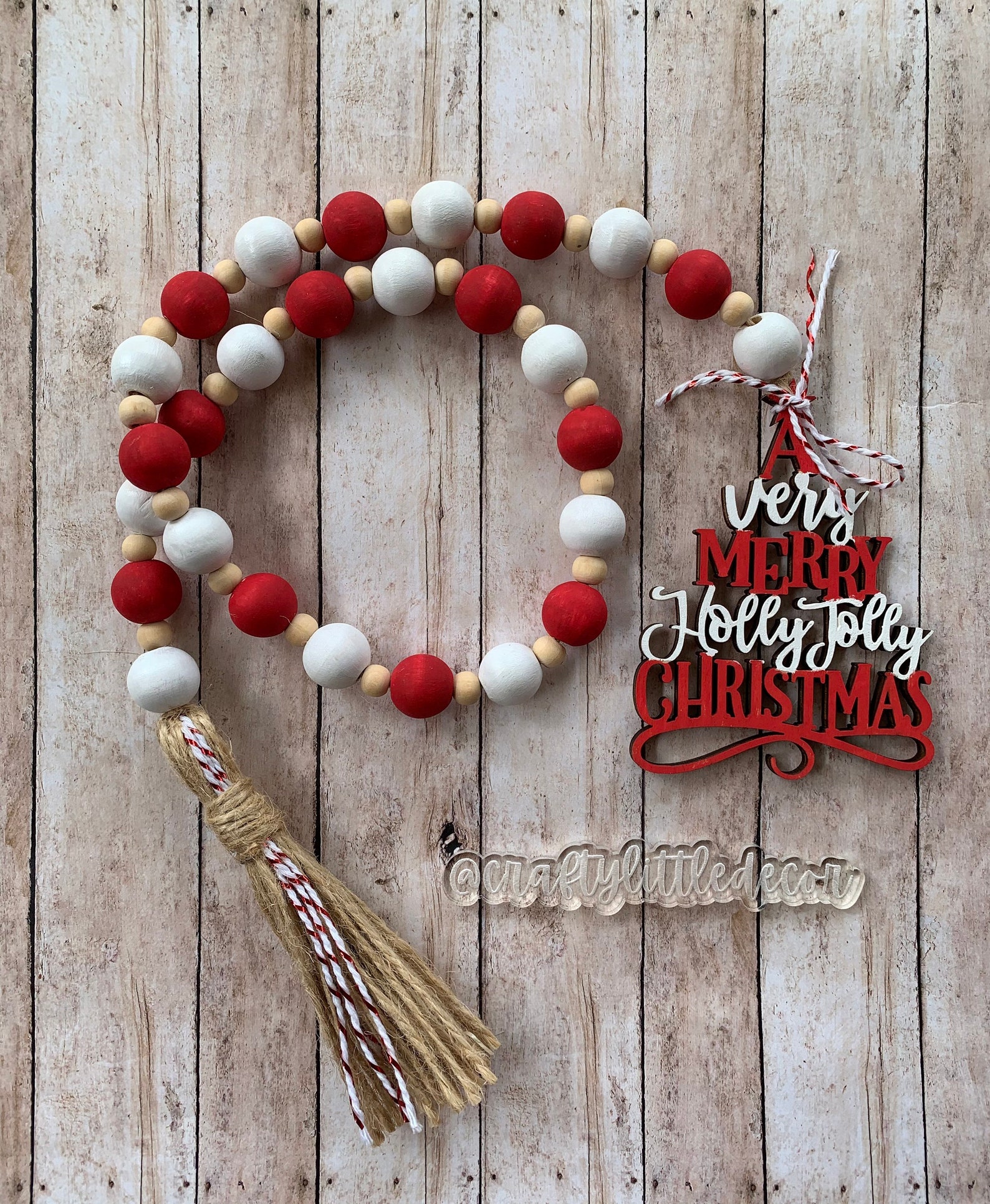 Merry Christmas Garland / Wood Bead Red White Garland / Candy - Etsy