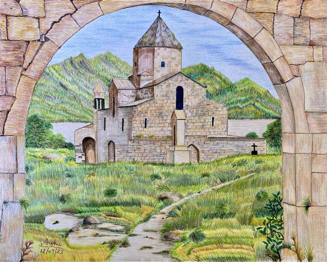 A Beautiful Colored Pencil Drawing of a Monastery - Etsy