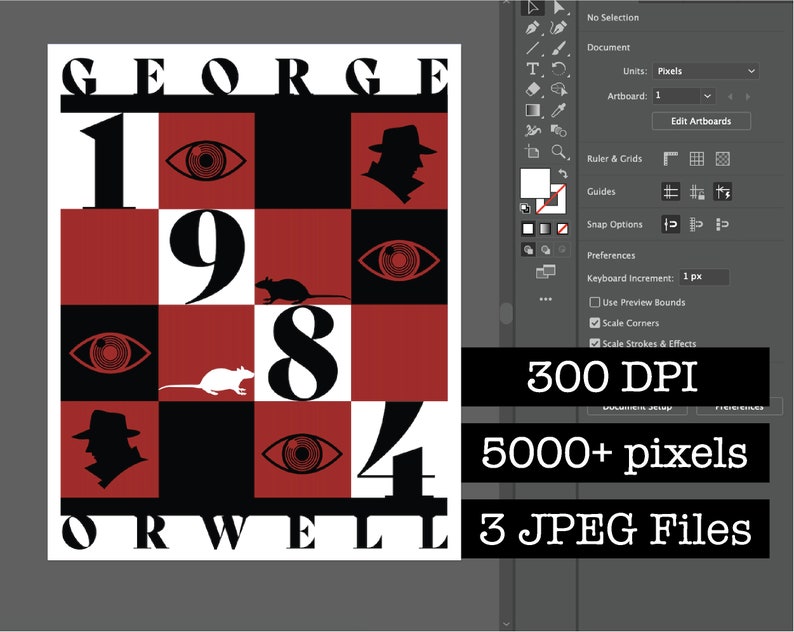 George Orwell 1984 Book Cover Art Print, Literary Wall Decor (digital ...