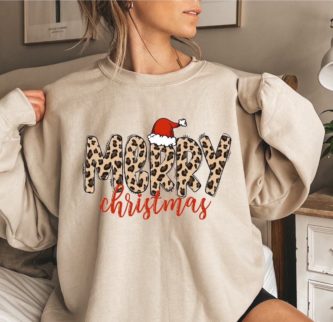 Leopard Print Merry Christmas With Santa Hat, Merry Christmas ...