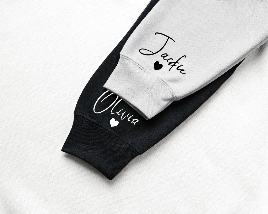 Custom Names Heart Sweatshirt, Couple Shirt, Name on Sleeve, Couple's ...