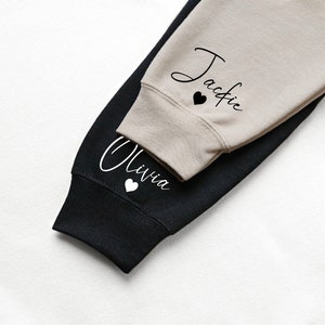 Custom Names Heart Sweatshirt, Couple Shirt, Name on Sleeve, Couple's ...