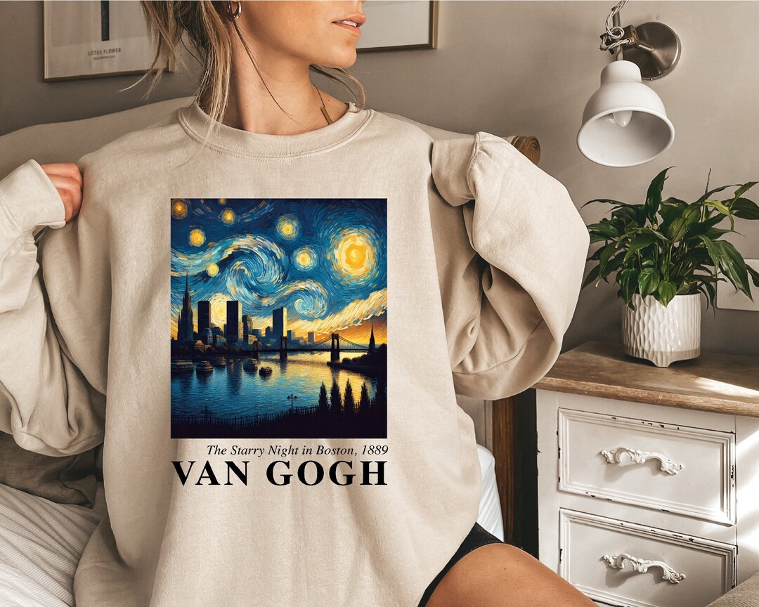Van Gogh Boston Sweatshirt: Starry Night Map Crewneck - Etsy