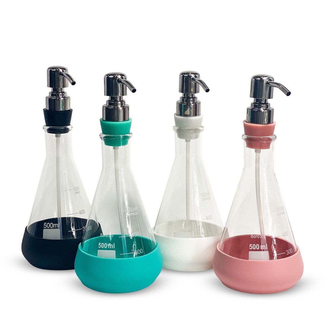 Chemistry Soap Dispenser Larger Clear Flask Silicone & Pump Top Options ...