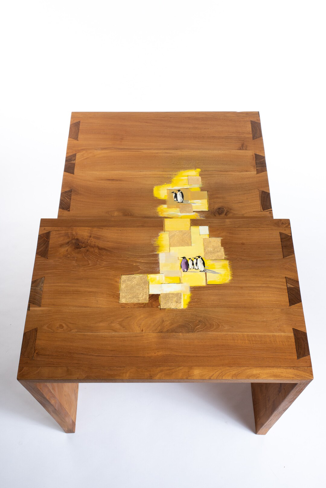 New Penguin Teak Wood Nesting Tables Pearl and Gold Leaf - Etsy