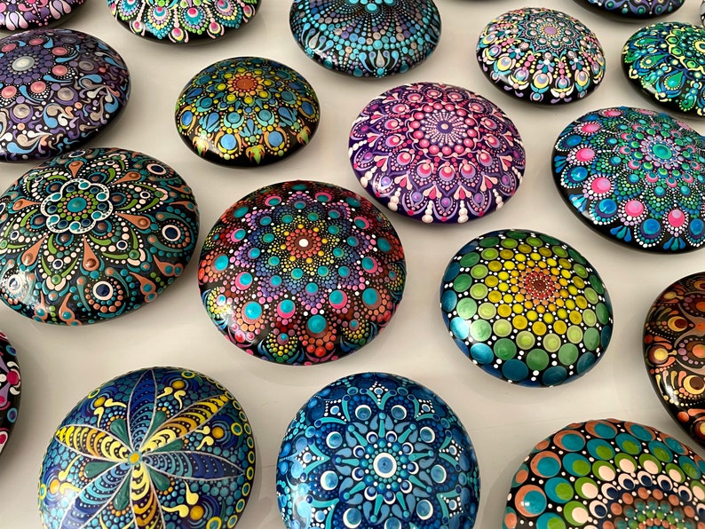 Medium Hand Painted Mandala Stone Meditation Stone Hand - Etsy