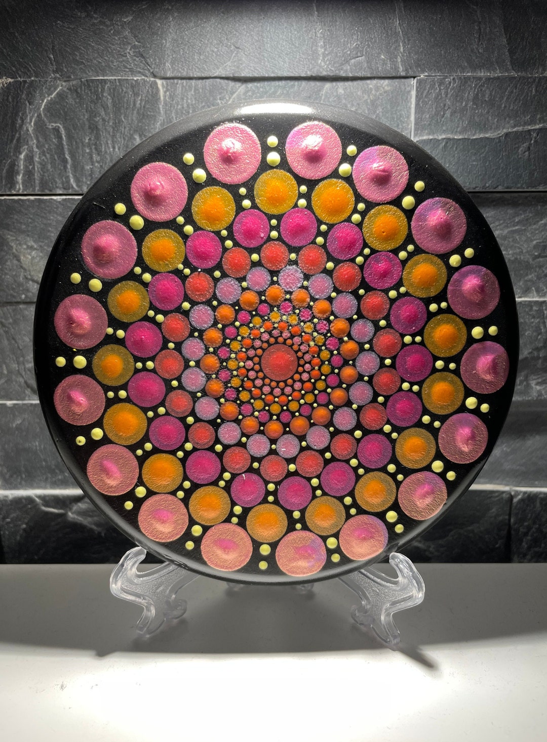 Extra Large Hand Painted Mandala Disc - Meditation Stone - Hand Made ...