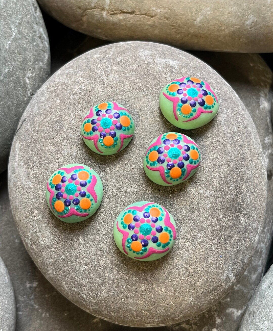 Mini Mandala Gems X 5 - Hand Painted - Painted Stones - Indoor Use ...