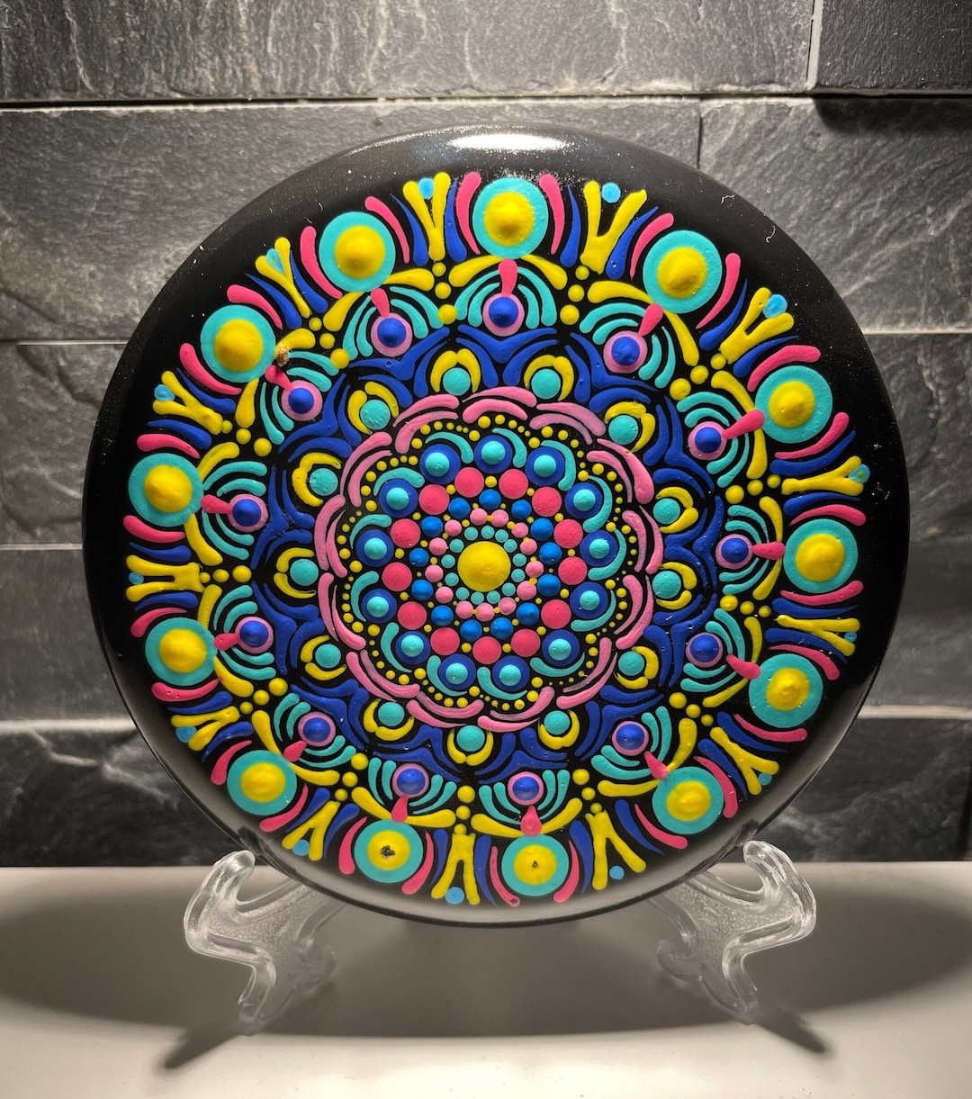 Large Hand Painted Mandala Disc - Meditation Stone - Hand Made - One ...