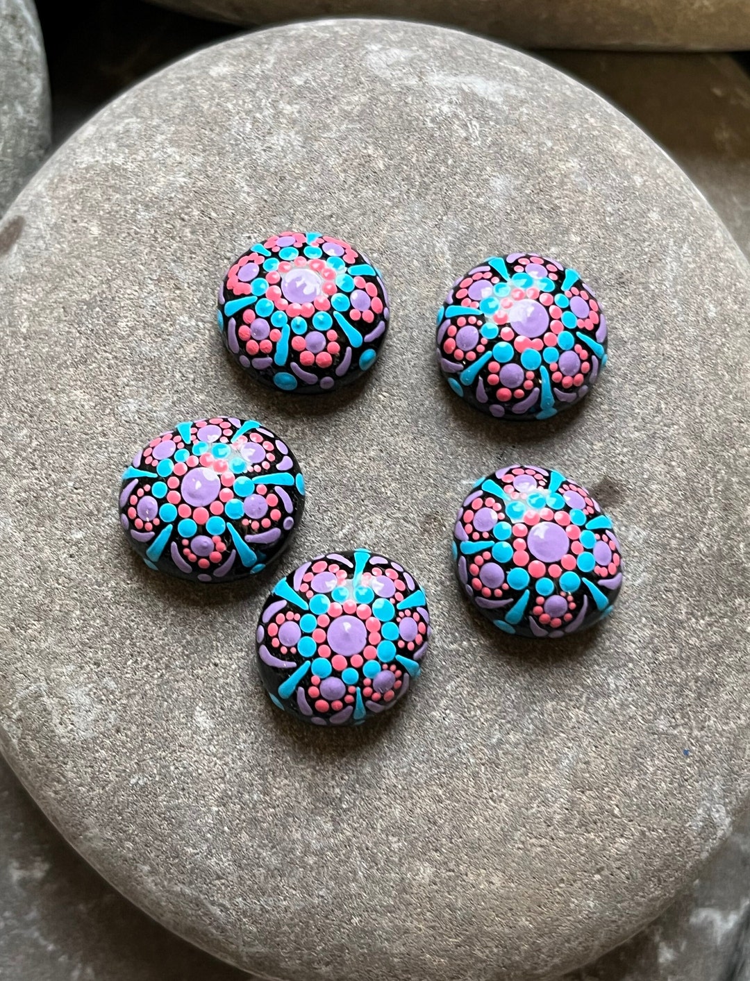 Mini Mandala Gems X 5 - Hand Painted - Painted Stones - Indoor Use ...