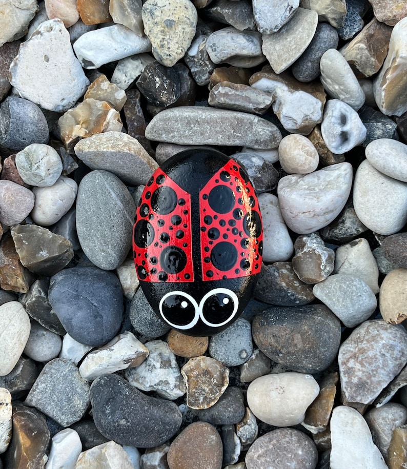 Hand Painted Dotty Ladybug Stone - Painted Stones - Ladybird - Pocket ...