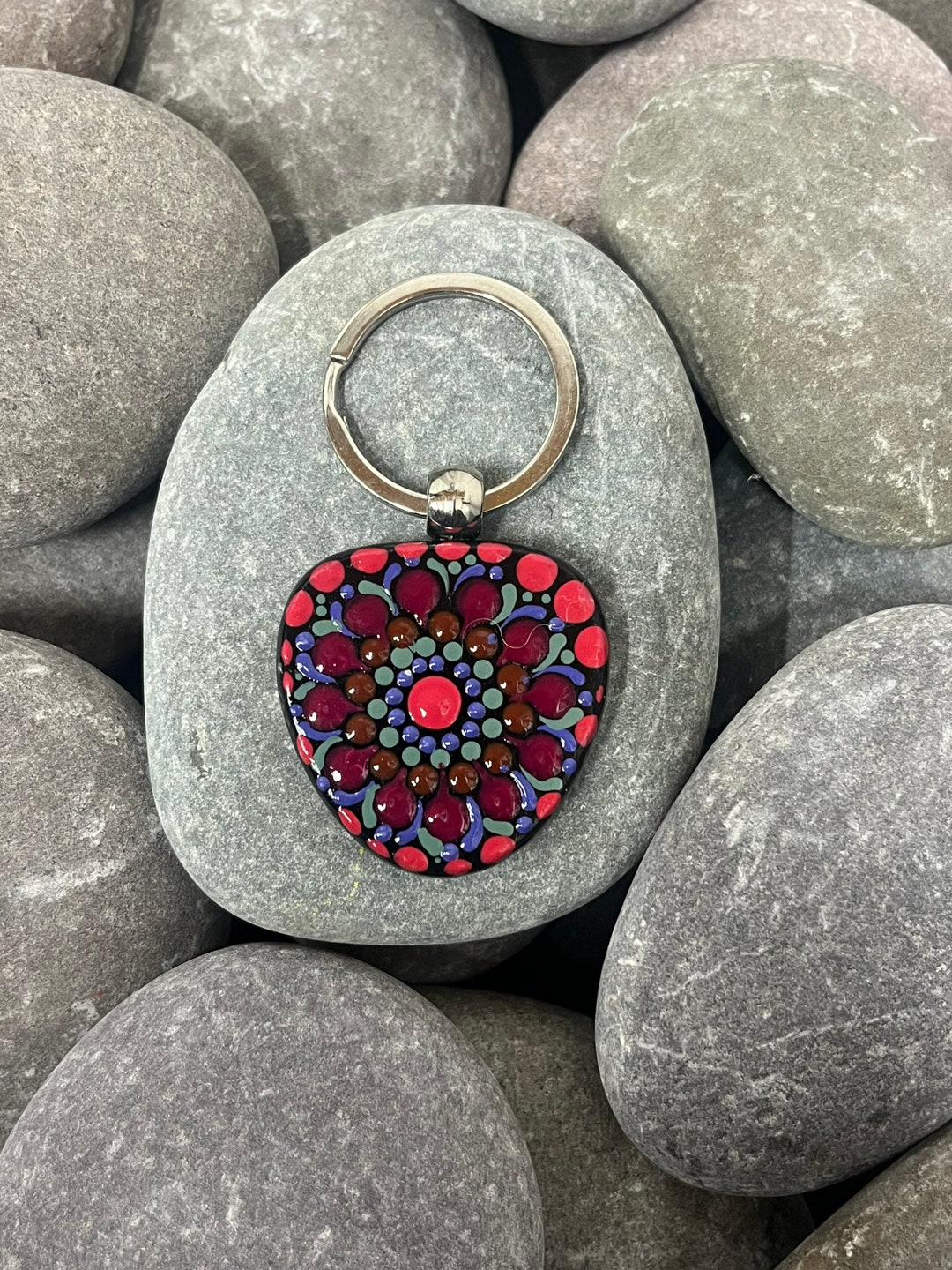 Hand Painted Mandala Keychain - Wooden Keyring - Hand Made - Unique ...
