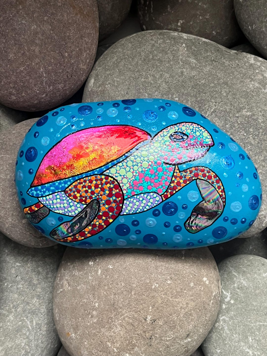 Hand Painted Mandala Sea Turtle Stone - Unique - Painted Stones ...