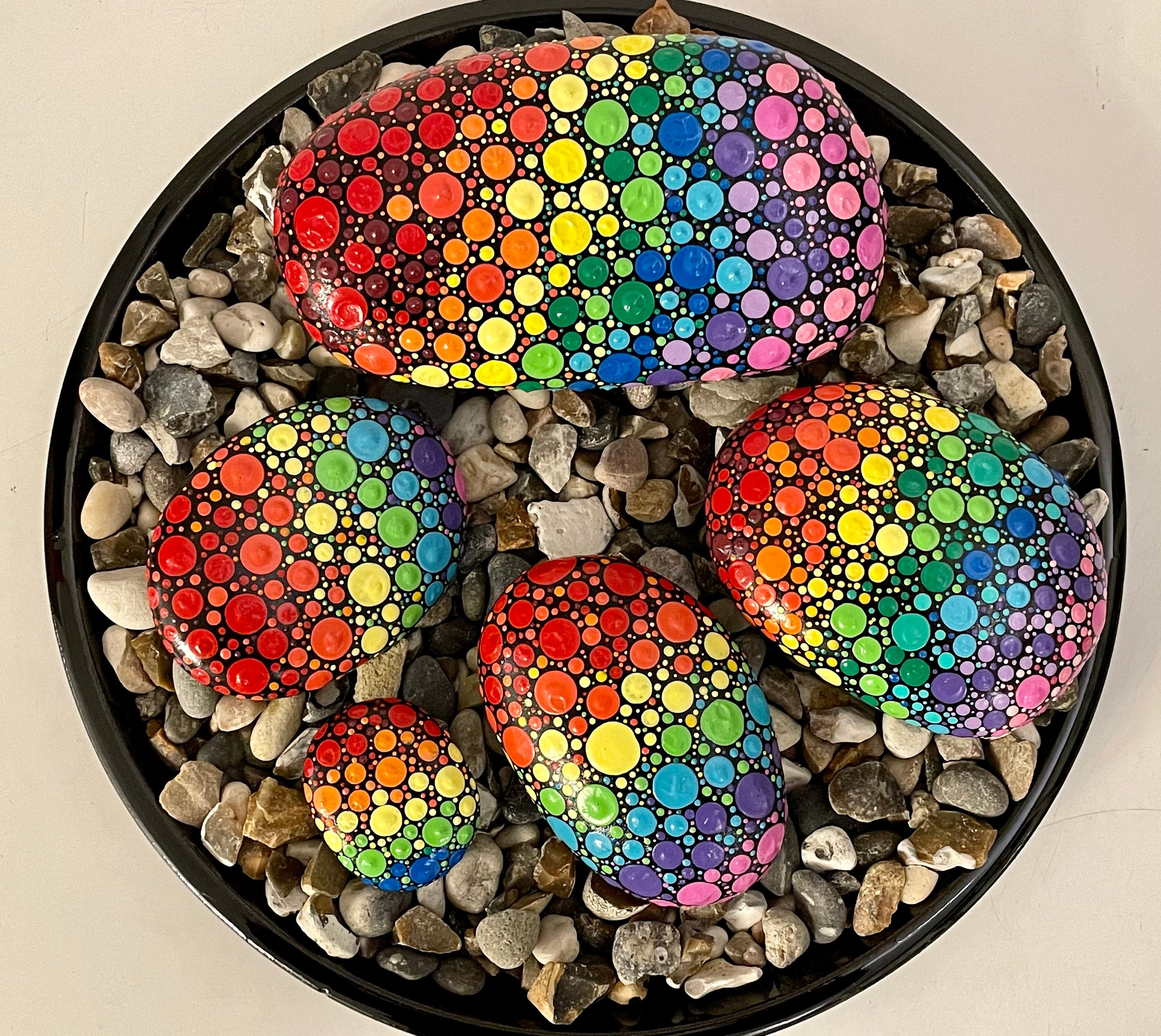 Extra Large Hand Painted Polka Dot Stone Unique Painted | Etsy