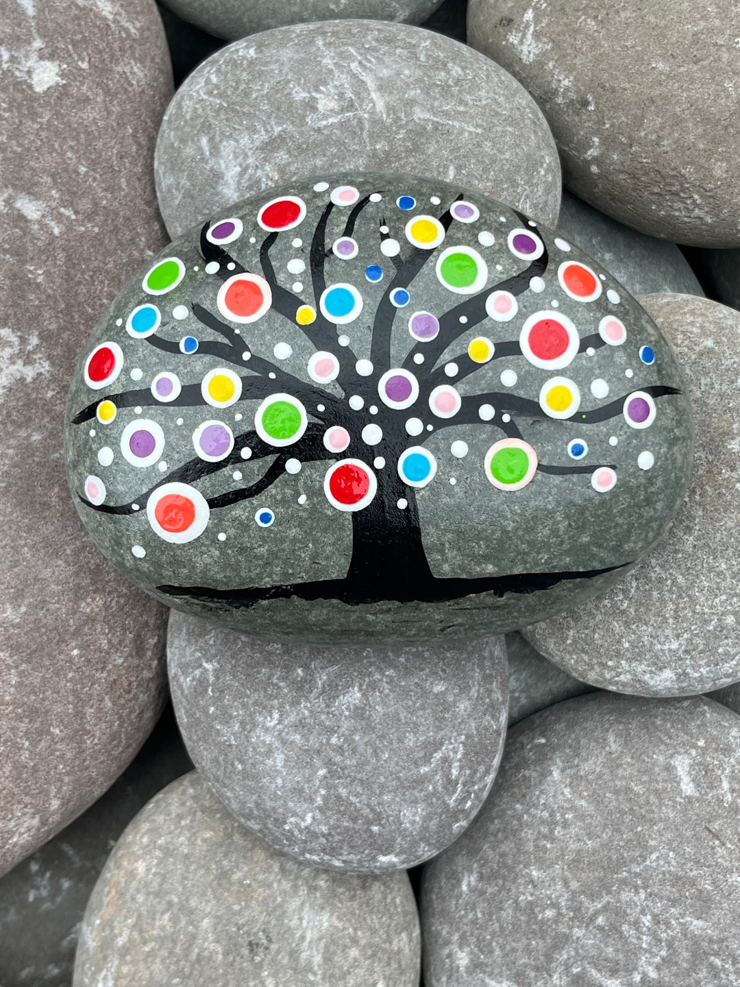 Small Hand Painted Tree of Life Stone - Mandala - Unique - Painted ...