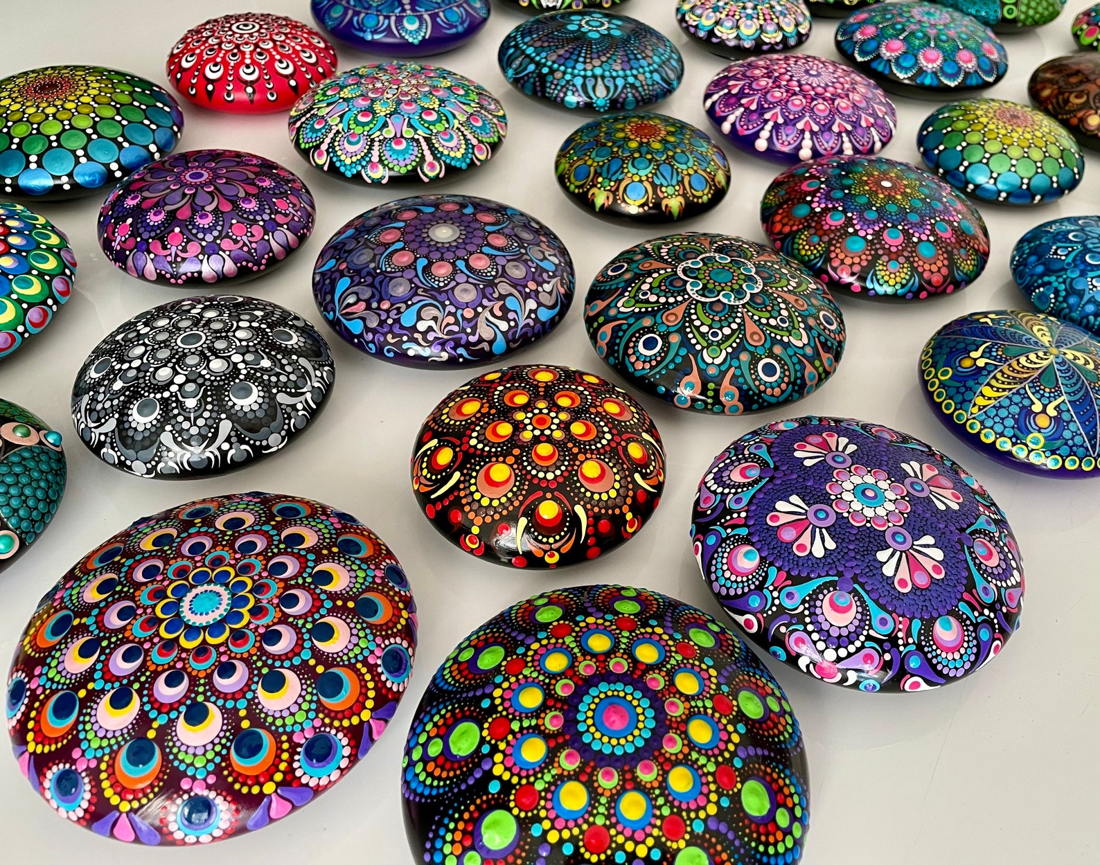 Medium Hand Painted Mandala Stone Meditation Stone Hand - Etsy