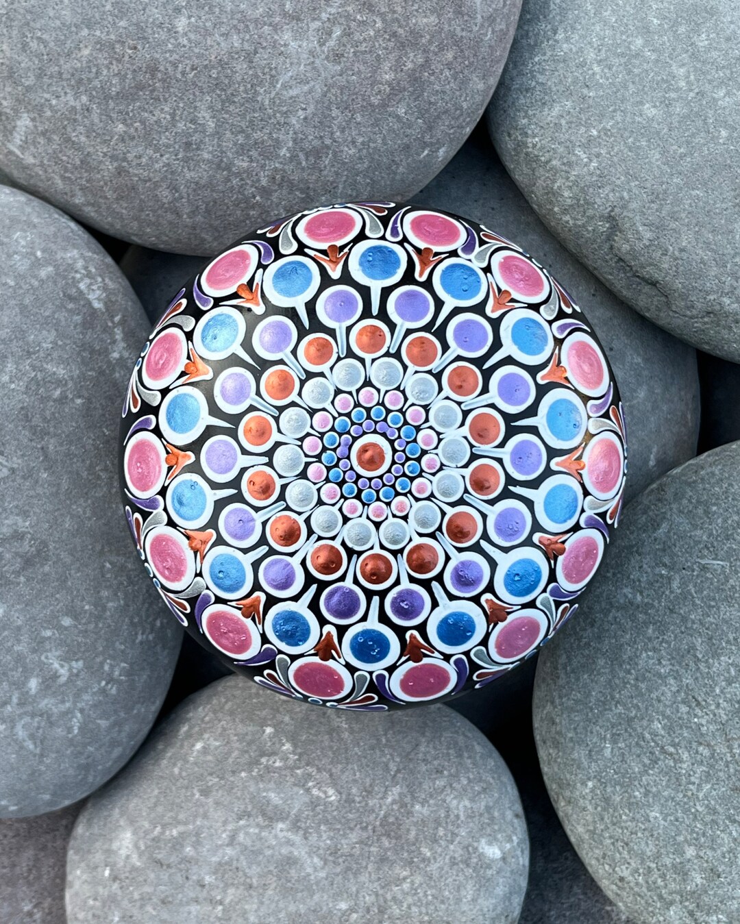 Medium Medium Hand Painted Mandala Stone - Meditation Stone - Hand Made ...