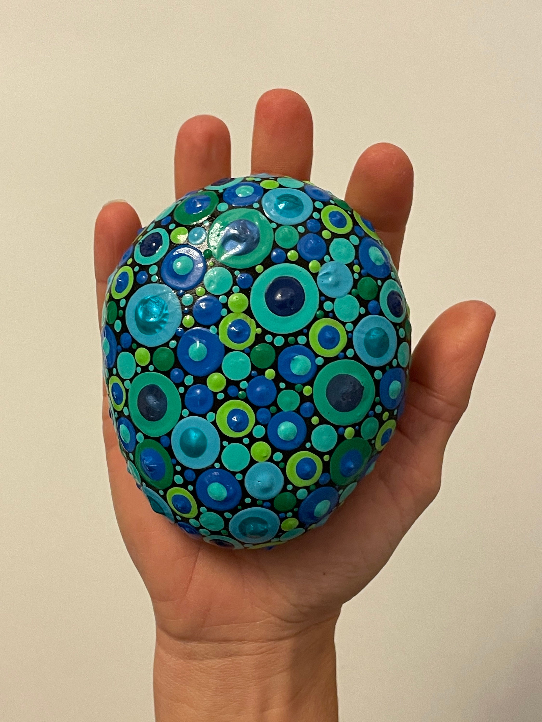 Hand Painted Polka Dot Stone Mandala Unique Painted | Etsy