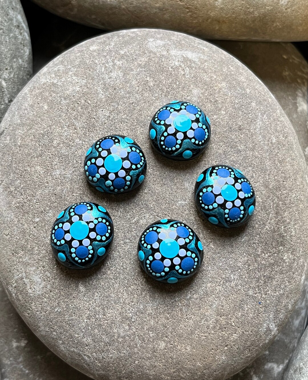 Mini Mandala Gems X 5 Hand Painted Painted Stones Indoor Use Dot Art ...