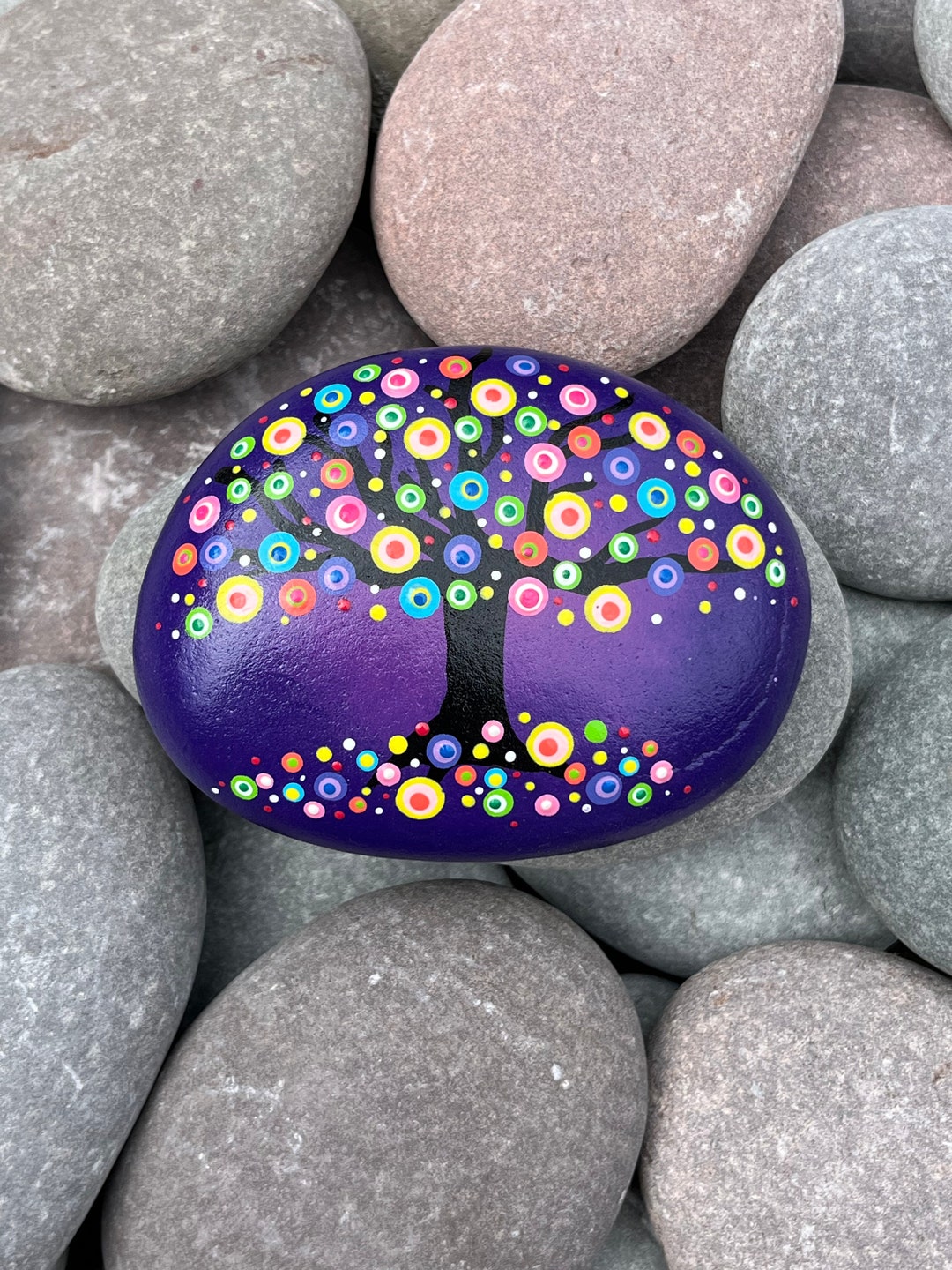 Small Hand Painted Tree of Life Stone - Mandala - Unique - Painted ...