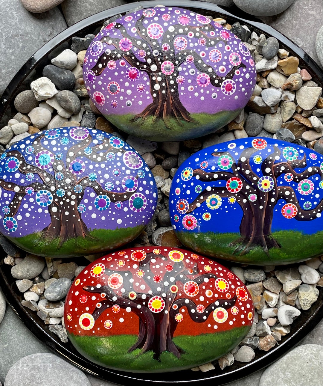 Personalised Large Hand Painted Tree of Life Stone - Mandala - Unique ...