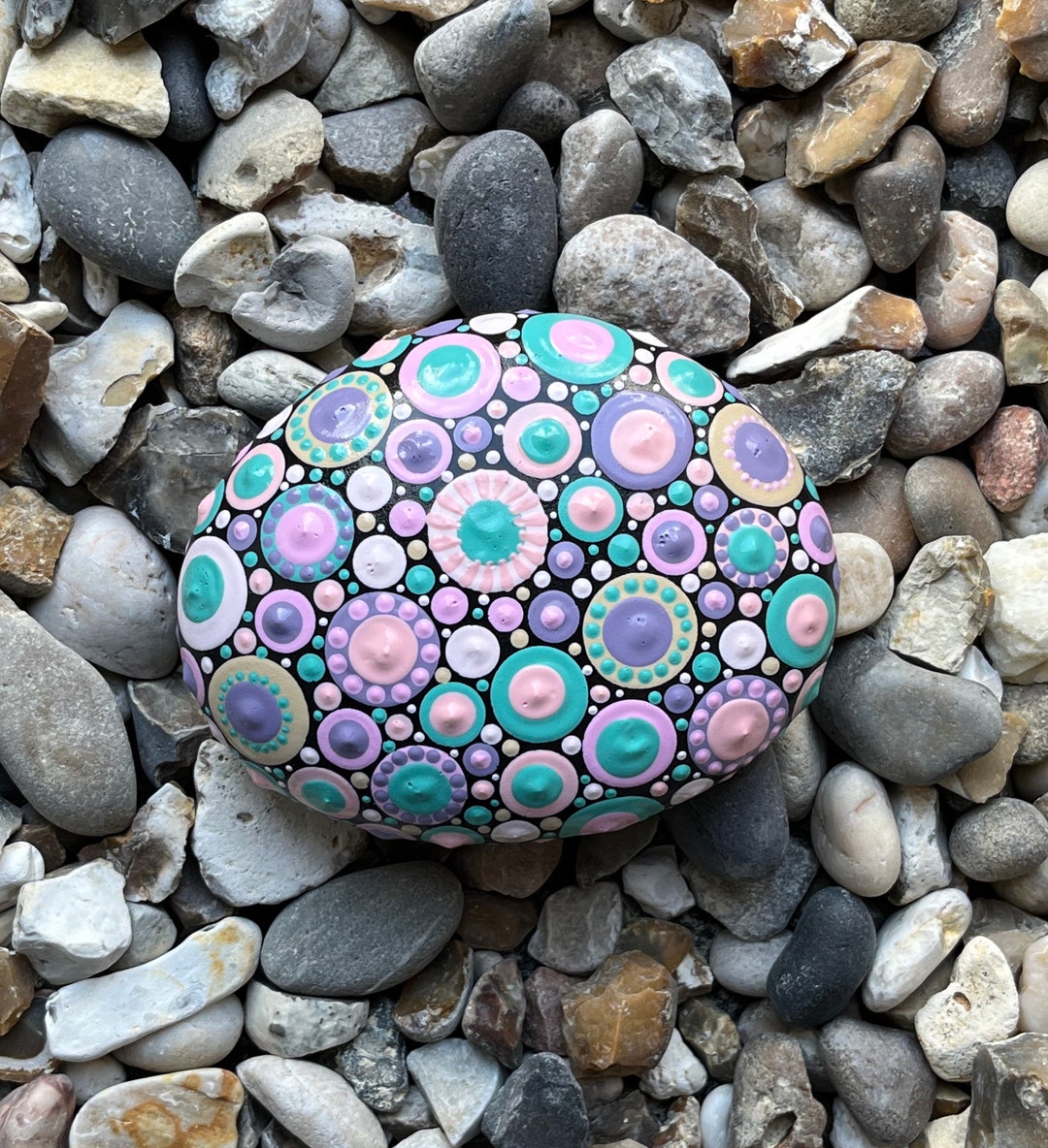 Hand Painted Polka Dot Stone - Mandala - Unique - Painted Stones ...