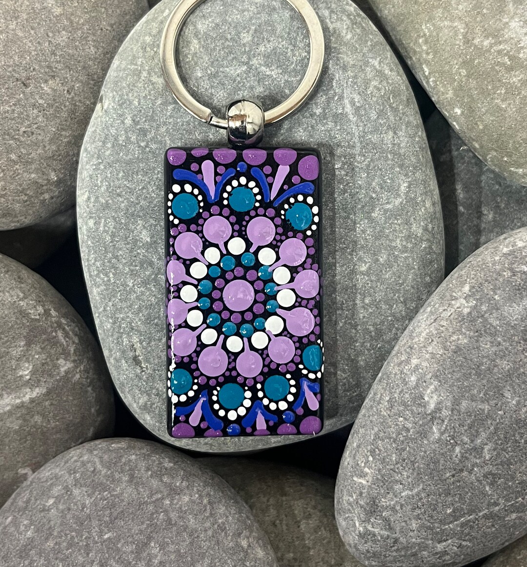 Hand Painted Mandala Keychain Wooden Keyring Hand Made Unique Painted ...