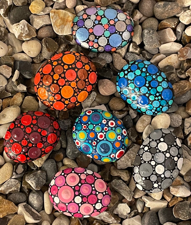 Hand Painted Polka Dot Stone Unique Painted Stones | Etsy