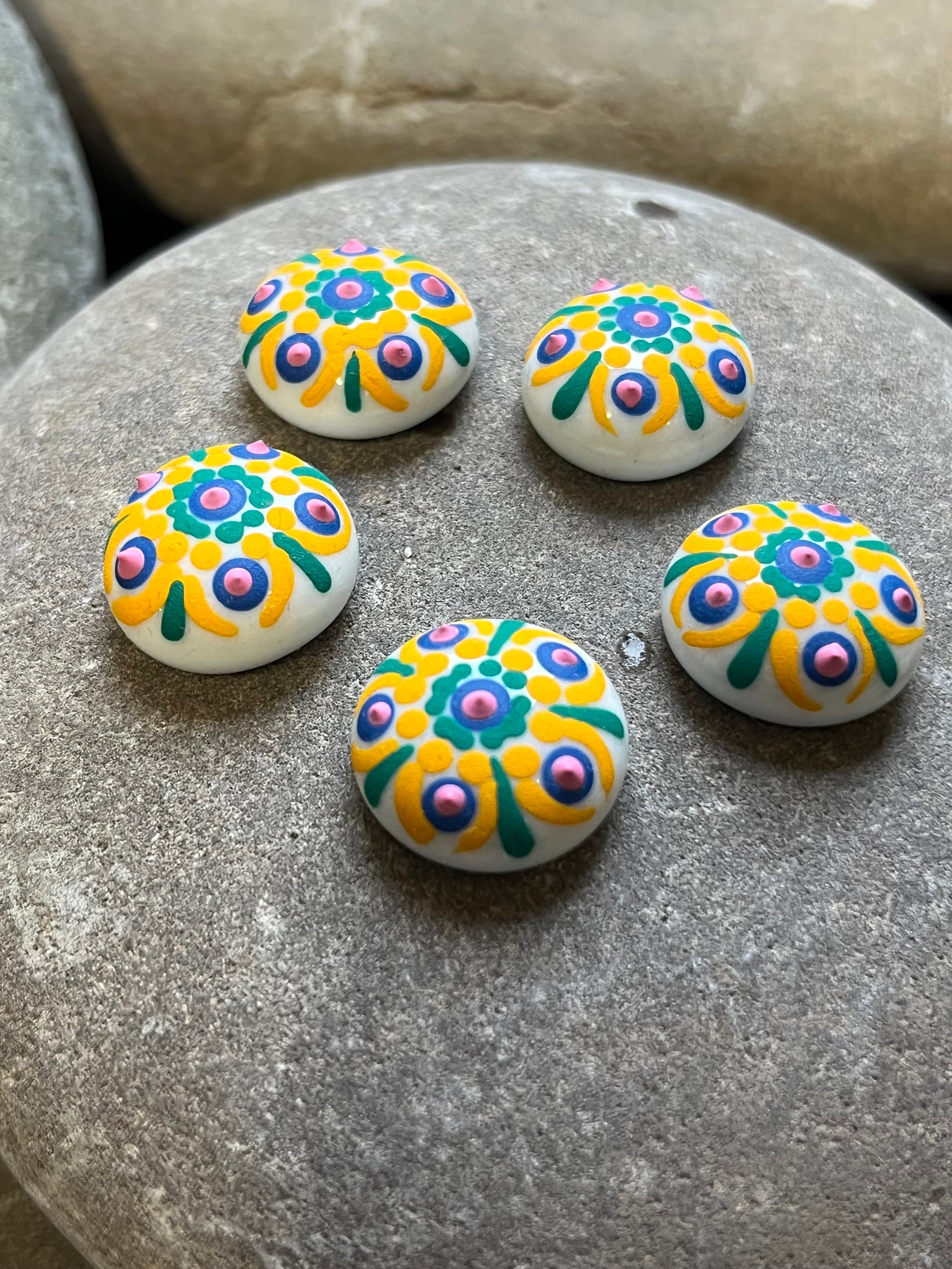 Mini Mandala Gems X 5 - Hand Painted - Painted Stones - Indoor Use ...