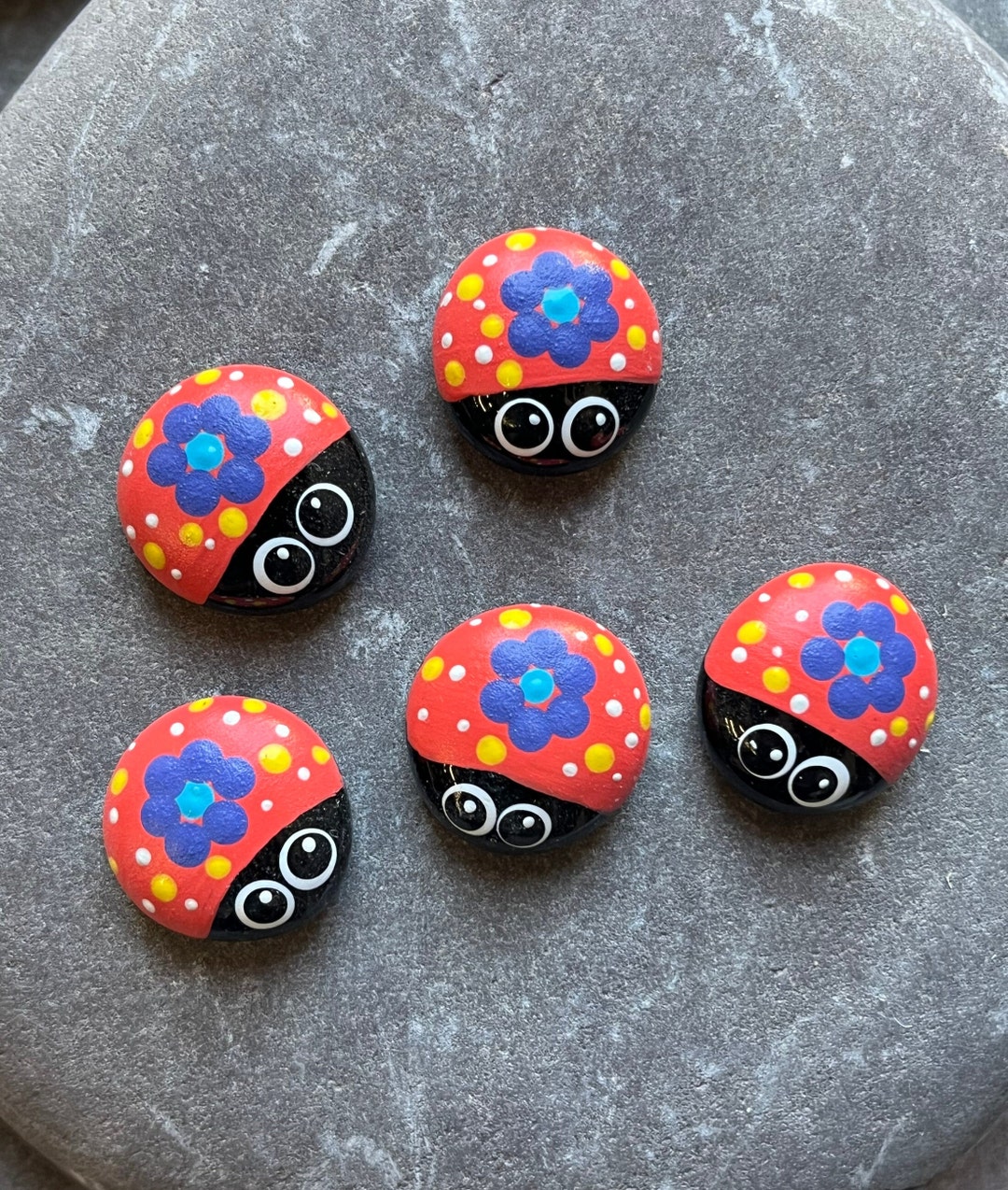 Mini Ladybug Gems X 5 - Hand Painted - Painted Stones - Ladybird ...