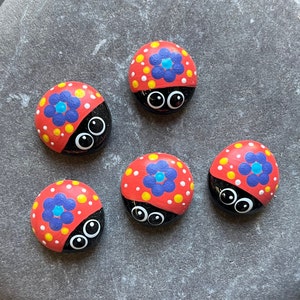 Mini Ladybug Gems X 5 - Hand Painted - Painted Stones - Ladybird ...