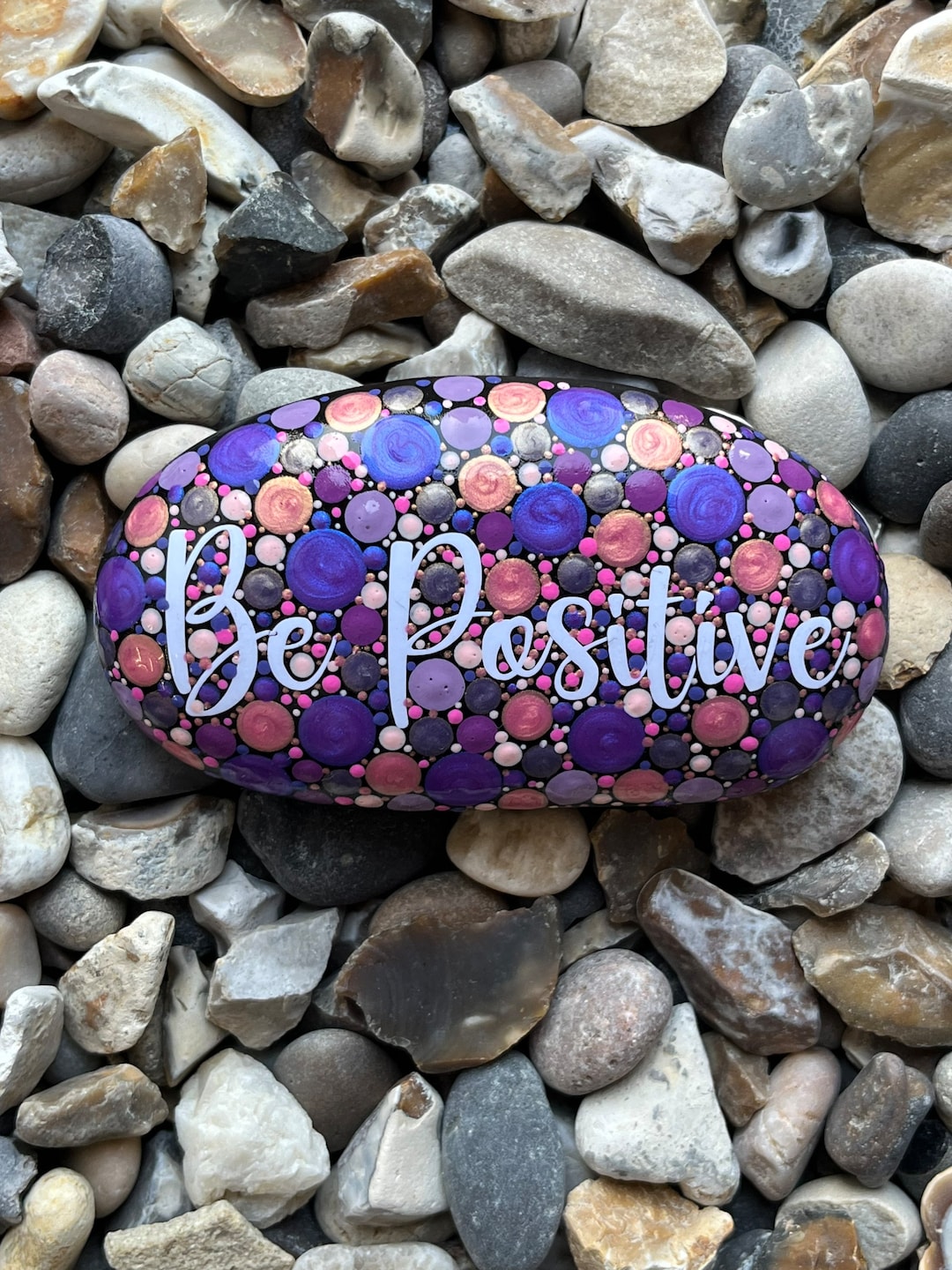 Hand Painted Be Positive Stone - Mandala - Painted Stone - Decorative ...