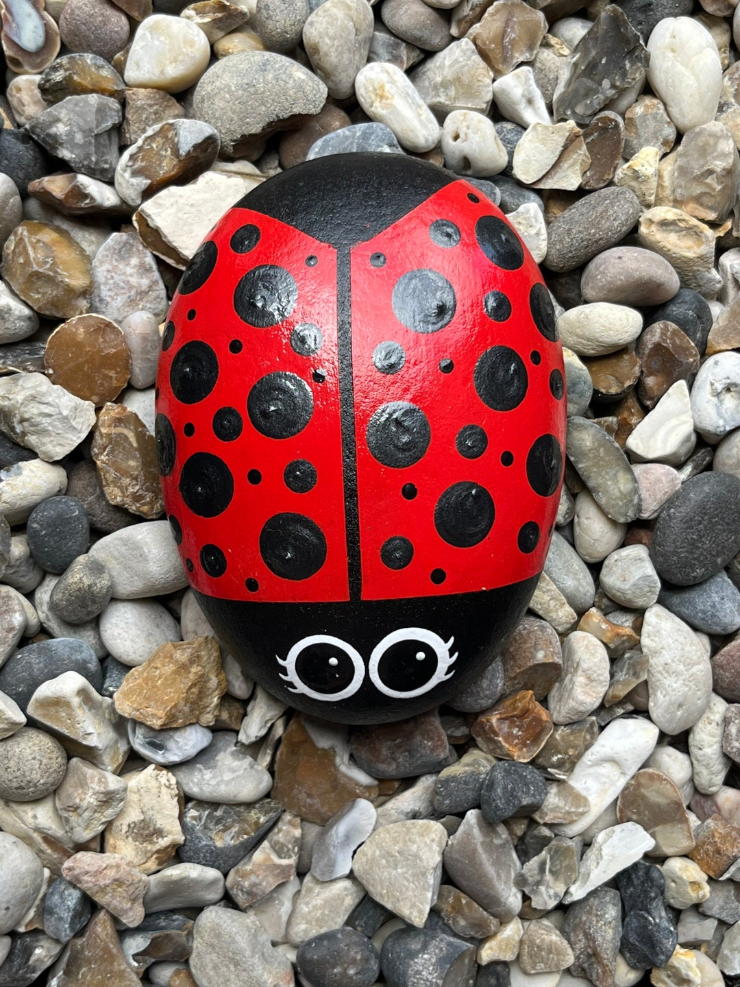 Hand Painted Dotty Ladybug Stone Painted Stones Pocket Pebble Dot Art ...