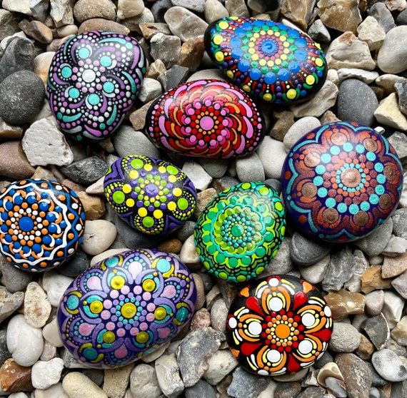 Custom Hand Painted Mandala Pebble Polka Dot Unique - Etsy