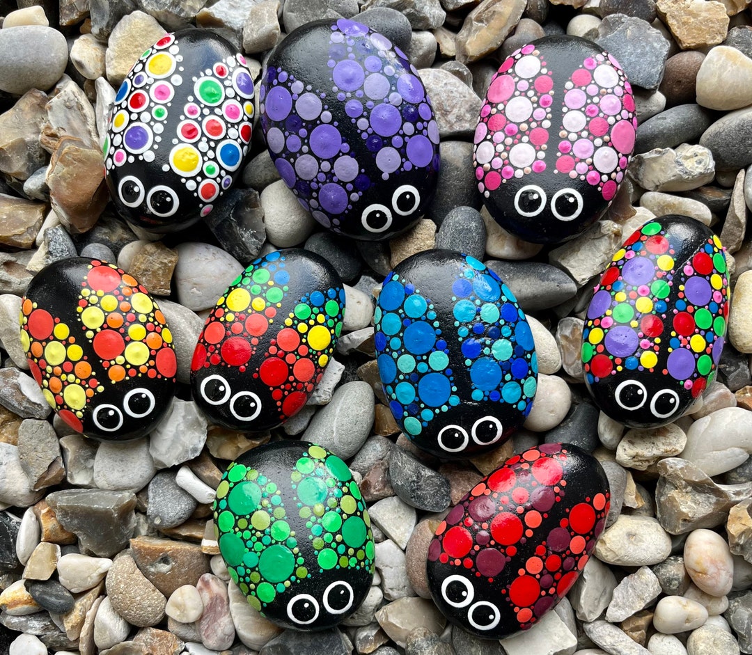 Hand Painted Polka Dot Ladybug Stone - Painted Stones - Ladybird ...