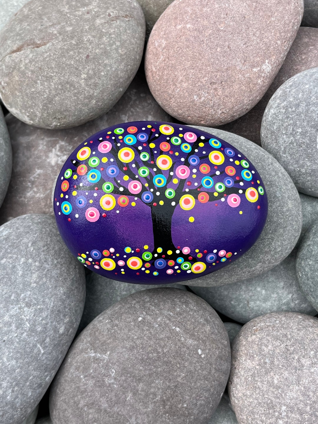 Small Hand Painted Tree of Life Stone - Mandala - Unique - Painted ...