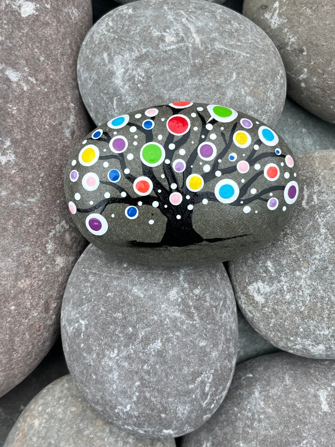 Small Hand Painted Tree of Life Stone Mandala Unique Painted Stones ...