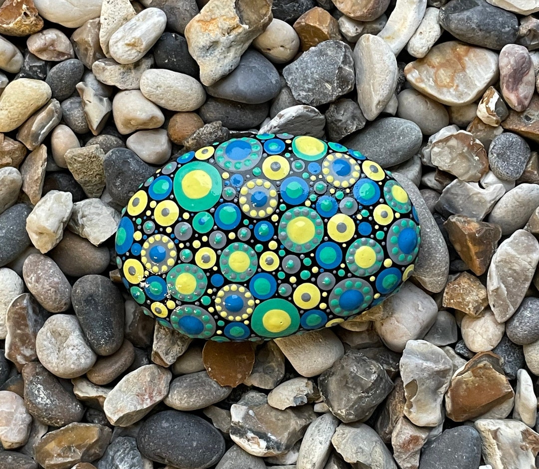 Hand Painted Polka Dot Stone - Mandala - Unique - Painted Stones ...