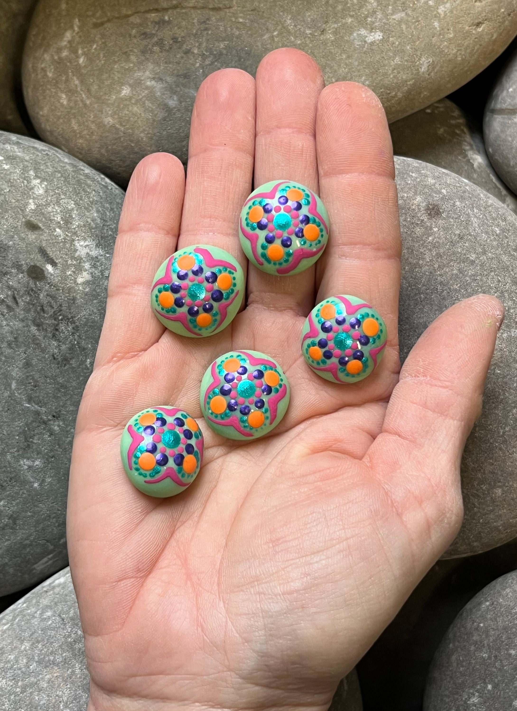 Mini Mandala Gems X 5 - Hand Painted - Painted Stones - Indoor Use ...