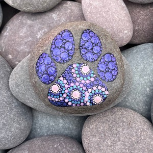 Hand Painted Mandala Paw Print Painted Stone Ladybug Pets Dot Art ...
