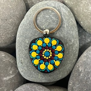 Hand Painted Mandala Keychain - Wooden Keyring - Hand Made - Unique ...
