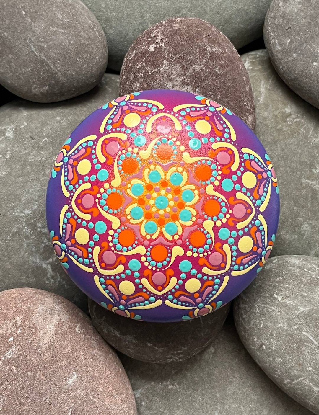 Large Hand Painted Mandala Stone - Meditation Stone - Hand Made ...